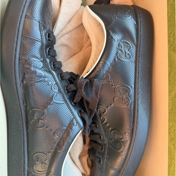 Gucci | Shoes | Gucci Ace Gg Black Embossed Sneakers | Poshmark